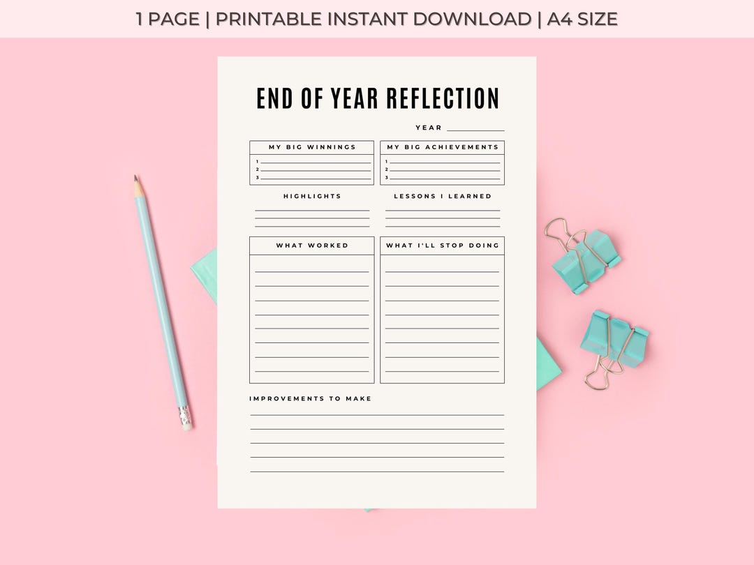 End of Year Reflection Worksheet Annual Self-reflection Journal Page ...
