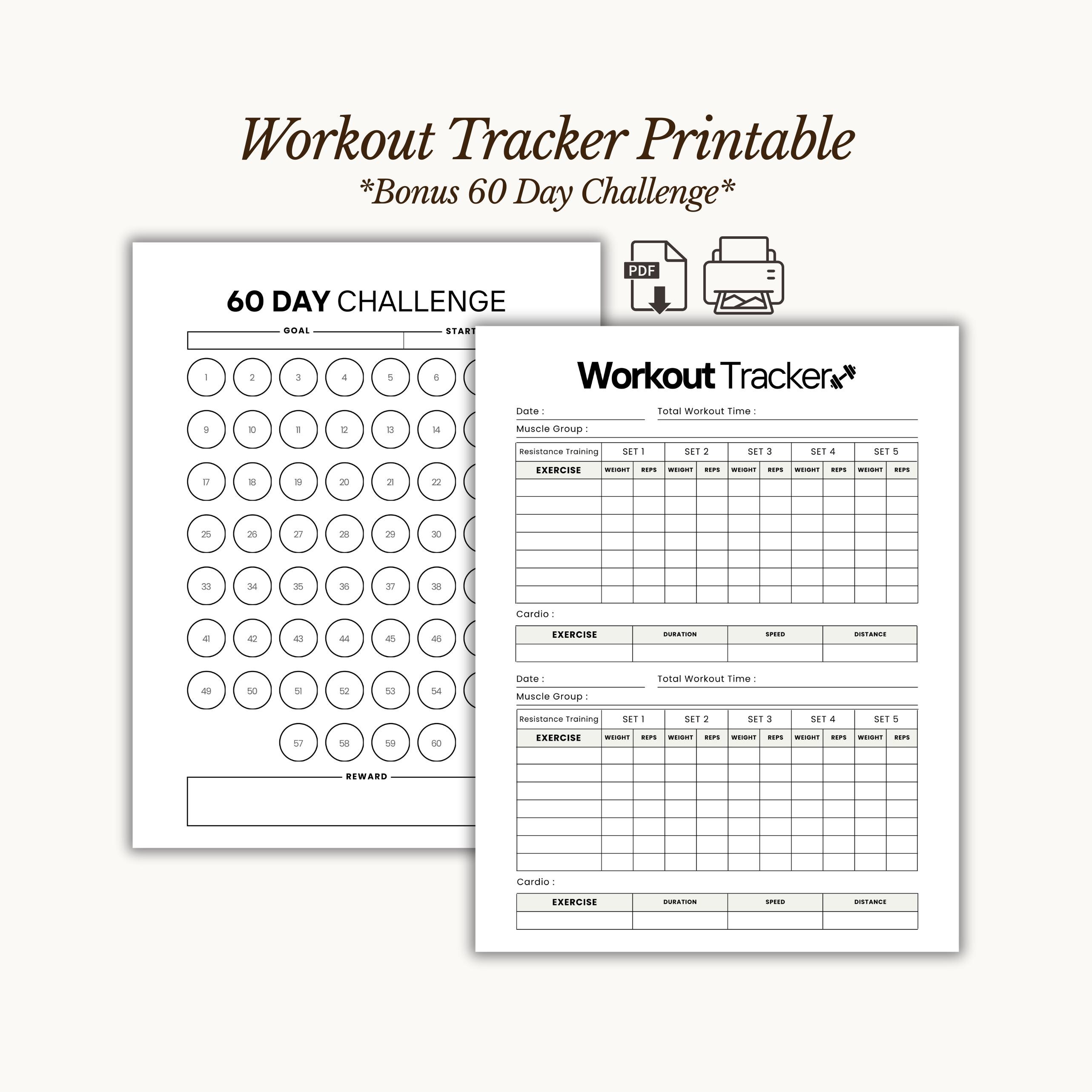 Workout Tracker Printable | Fitness Log | Strength & Cardio Tracker ...