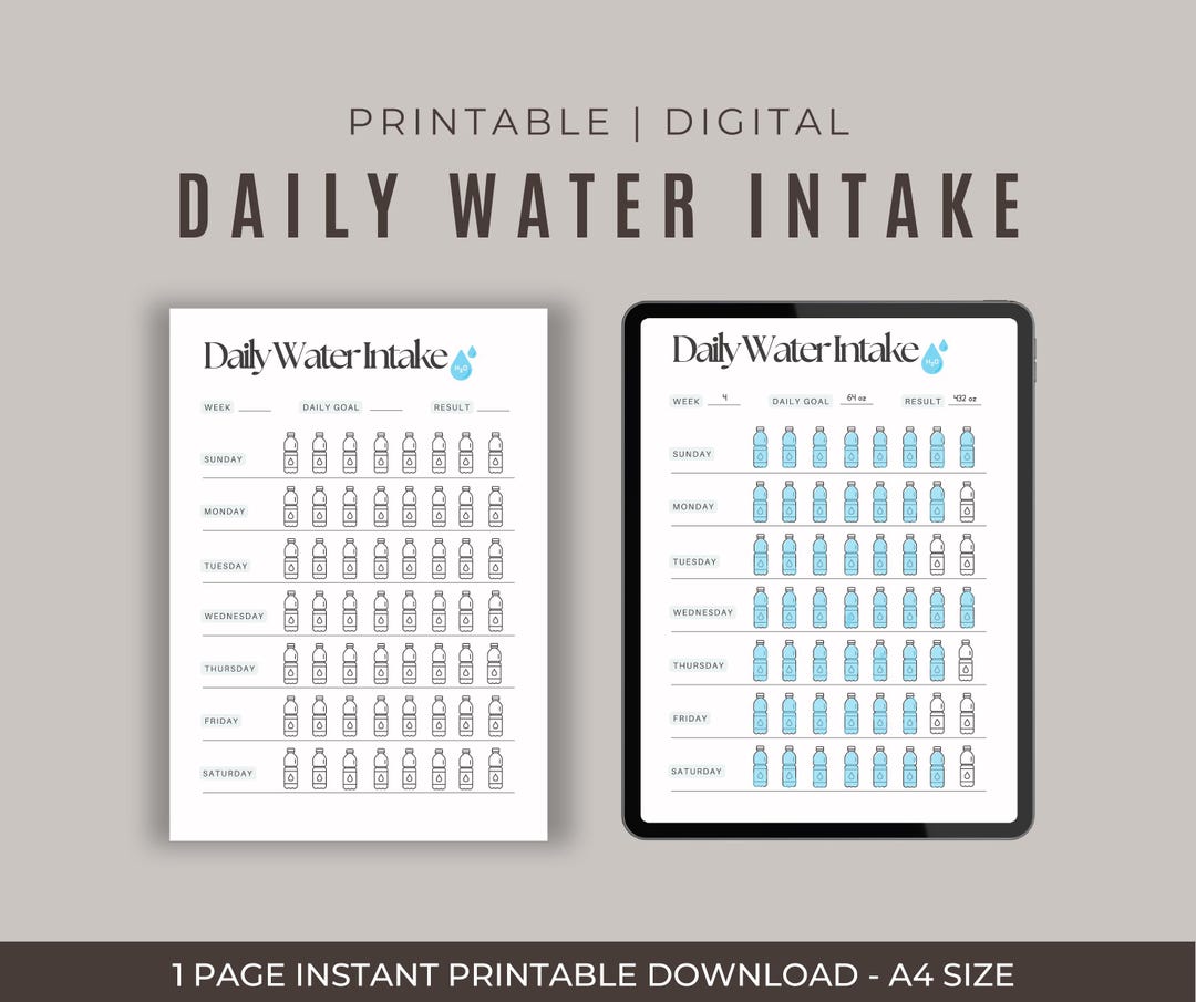 Daily Water Tracker Printable Digital Journal Page, Planner Page, Daily ...
