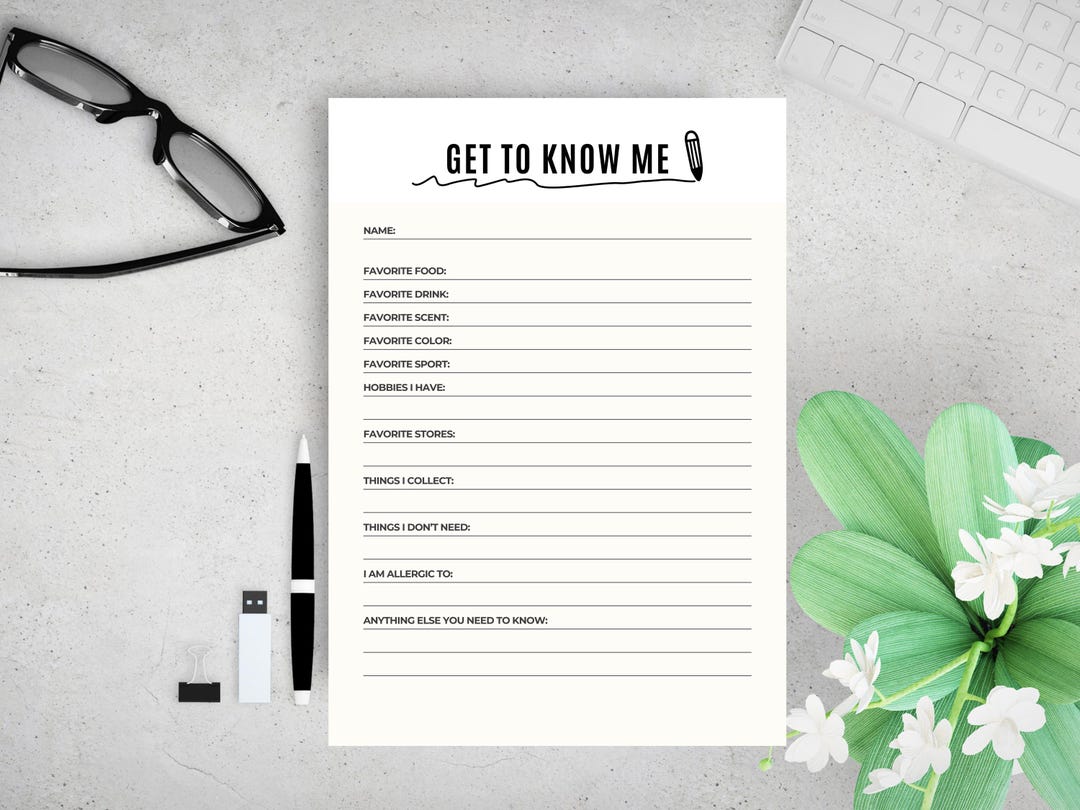 Get to Know Me List | PDF Printable and Digital Use | Fun Self ...