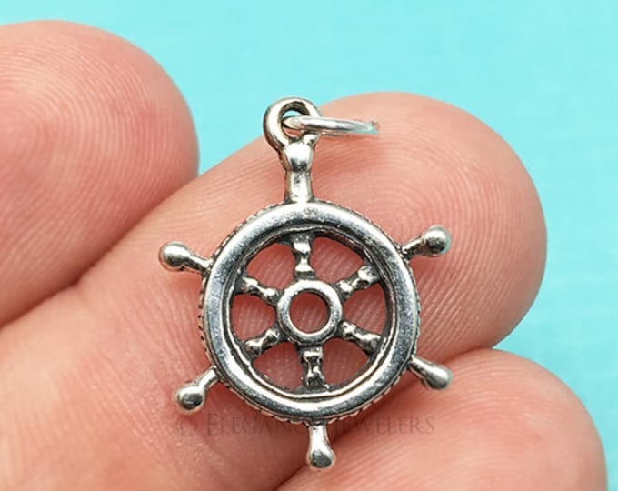 3D Sterling Silver Captains Wheel Charm, Nautical, Ship Wheel, Boat ...