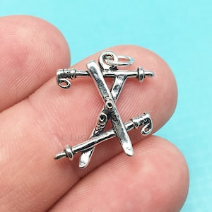 3D Sterling Silver Crossed Skis & Poles Charm, Skiing, Winter, Sports ...