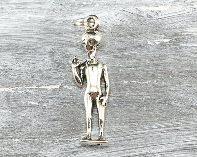 3D Sterling Silver Alien Charm, Space, Extraterrestrial, .925 Silver ...