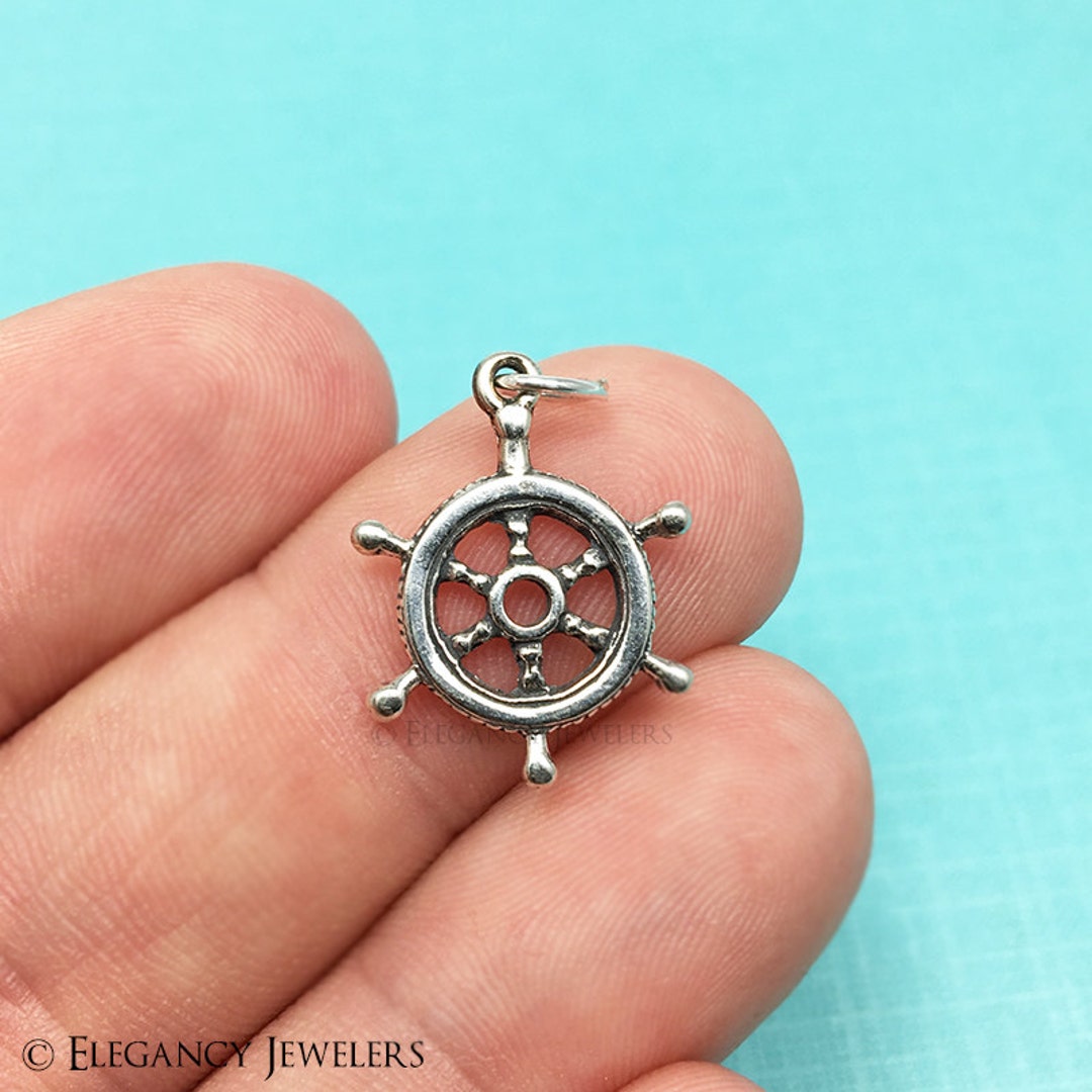3D Sterling Silver Captains Wheel Charm, Nautical, Ship Wheel, Boat ...