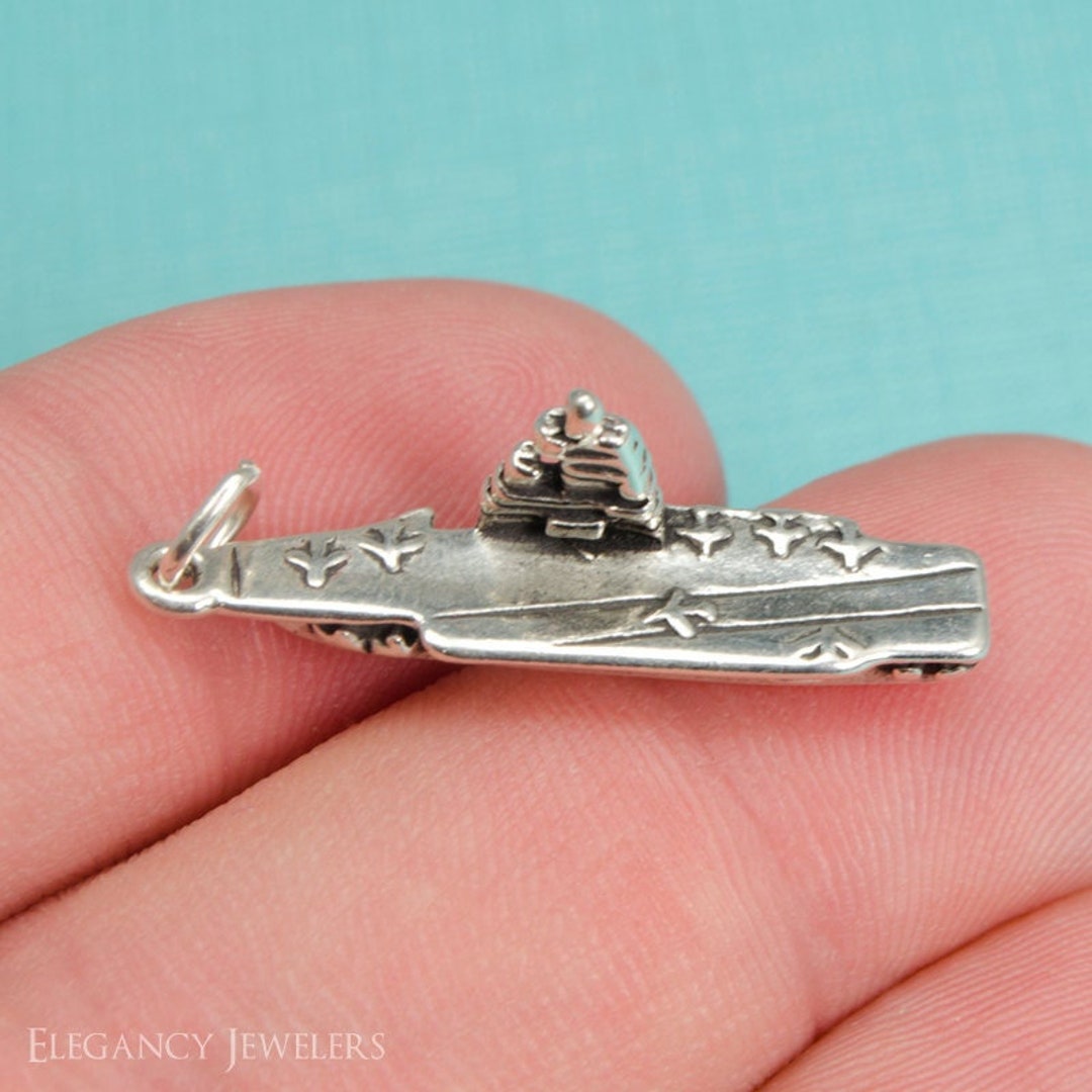 Sterling Silver 3D Naval Aircraft Carrier Bracelet Charm, Military ...