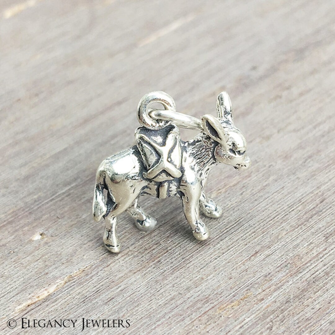 3D Sterling Silver Pack Donkey Charm, Animal, Western, Mexico, .925 ...