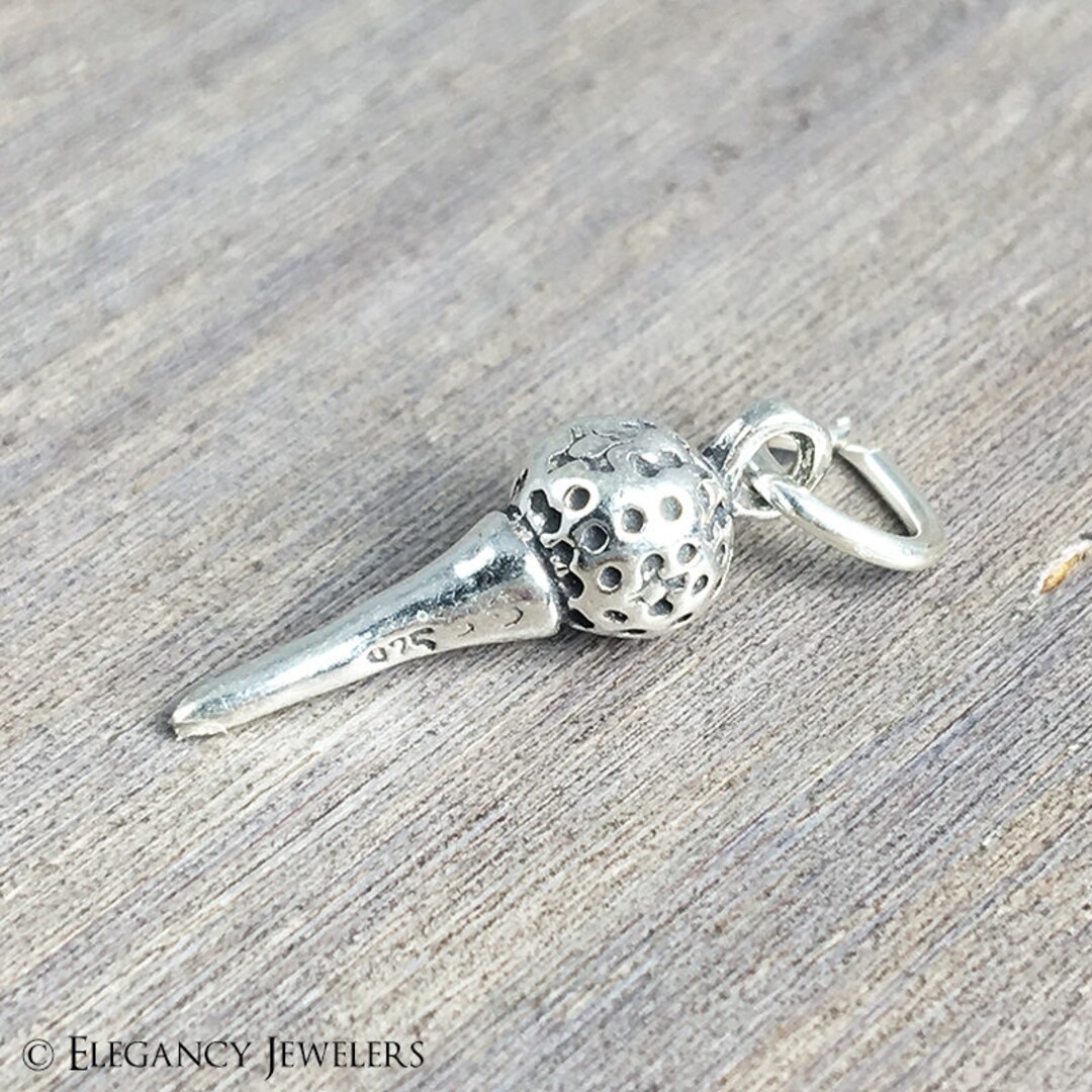 3D Sterling Silver Golf Ball & Tee Charm, Sports, Golfing, .925 Silver ...