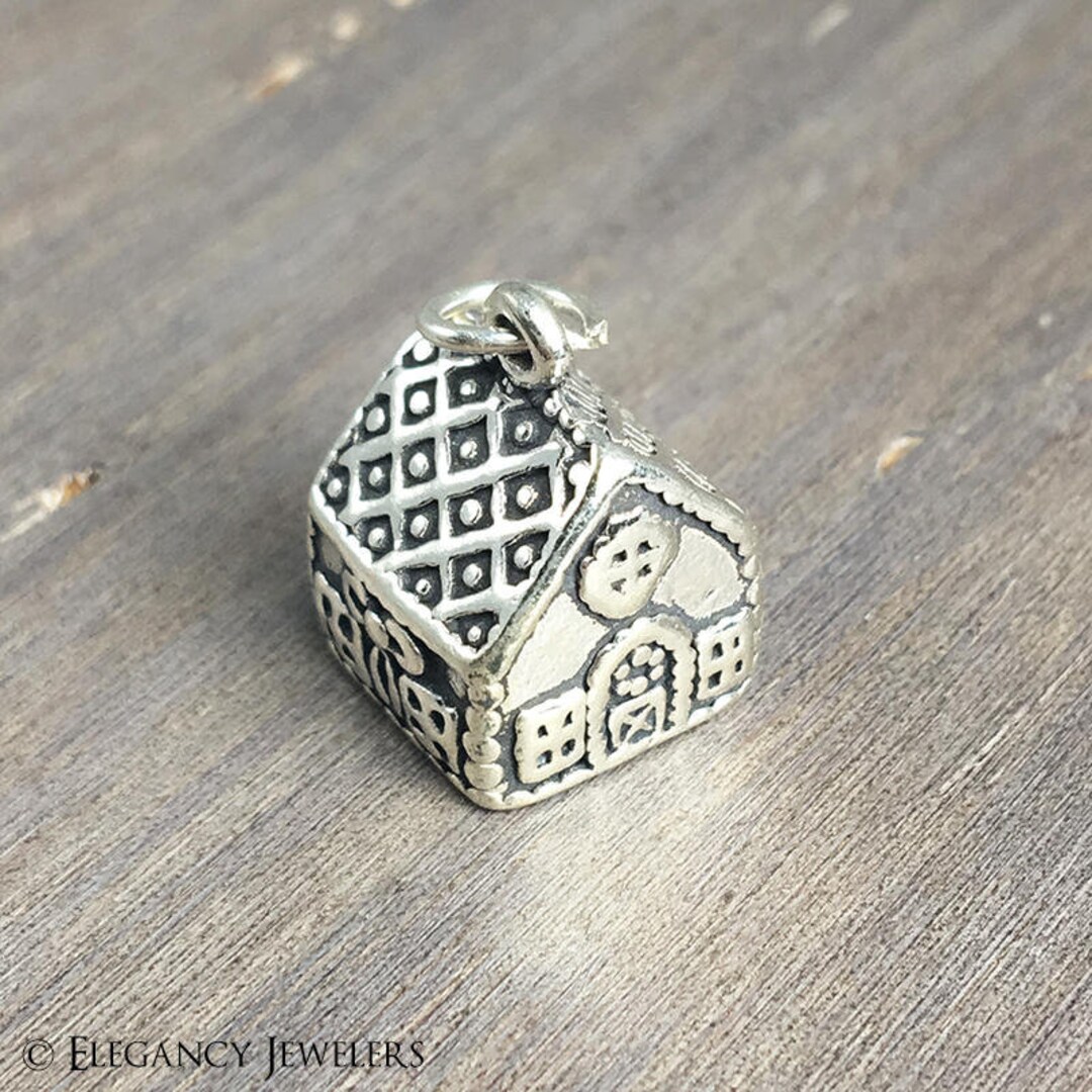 3D Sterling Silver Gingerbread House Charm, Holiday, Christmas, .925 ...