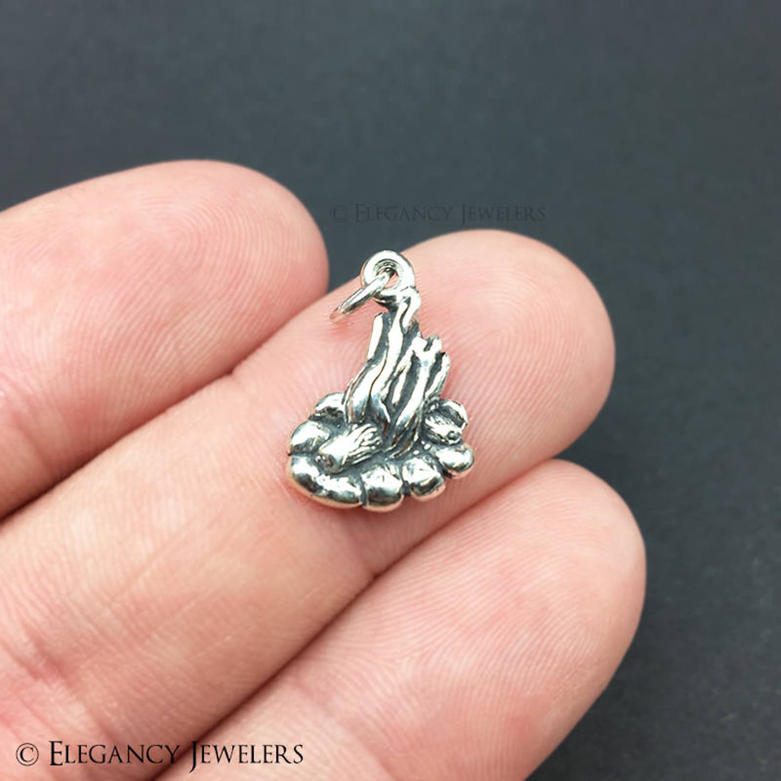 Sterling Silver Camp Fire Charm, Camping, .925 Silver, DIY, Bracelet ...
