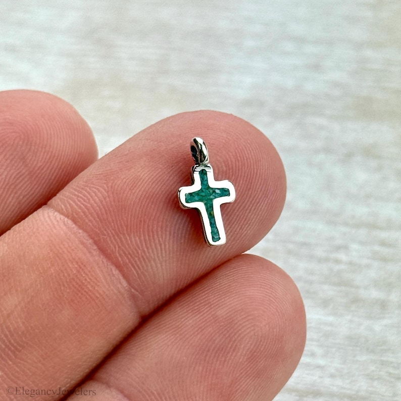 3D 925 Sterling Silver Cross With Turquoise Inlay Bracelet Charm ...