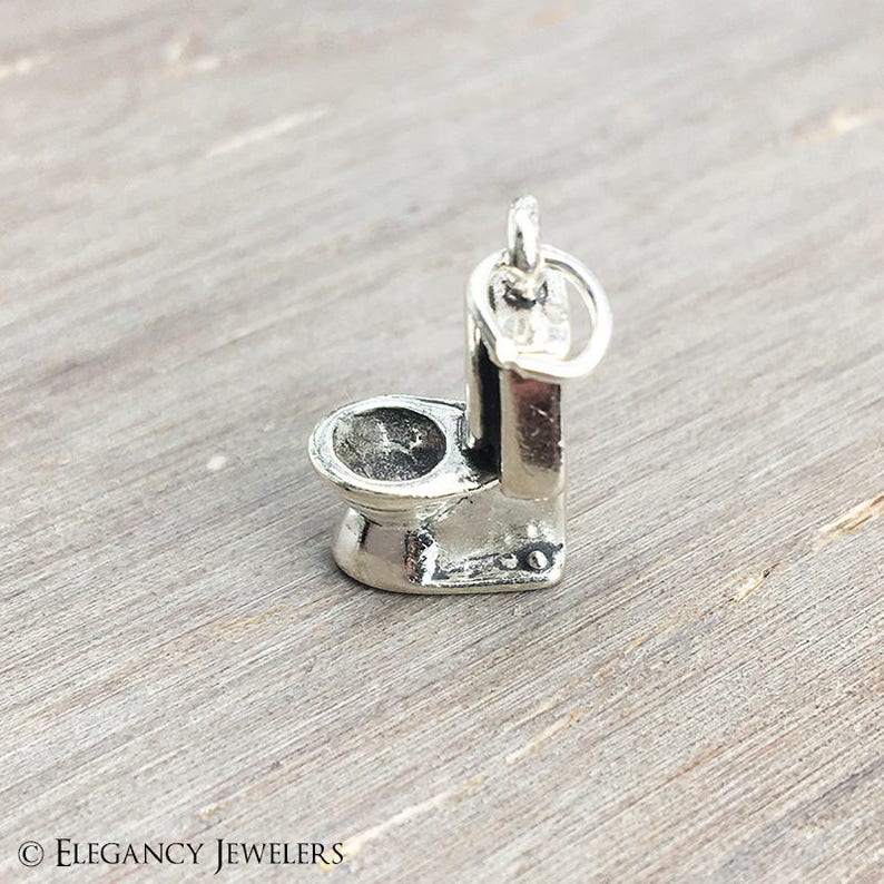 3D Sterling Silver Toilet Charm, Plumber, Bathroom, .925 Silver, DIY ...