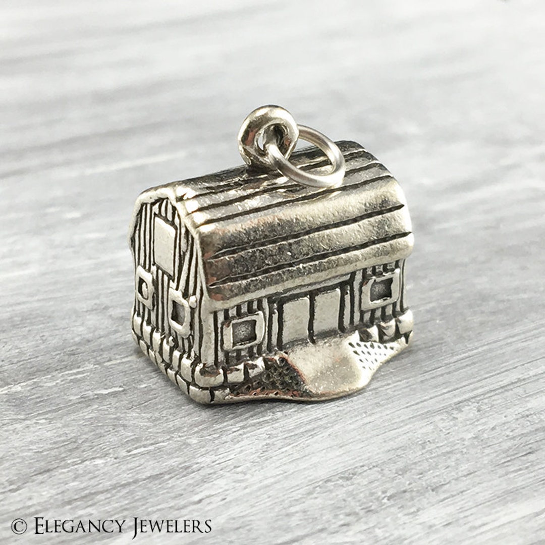 3D Sterling Silver Country Barn Charm, Farmer, Farm, .925 Silver, DIY ...