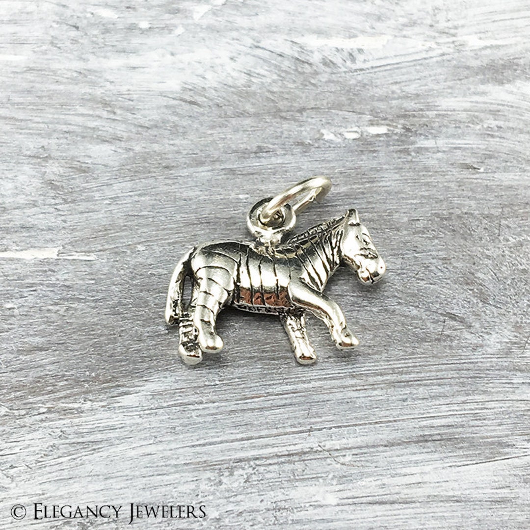 3D Sterling Silver Zebra Charm, Animal, Zoo, .925 Silver, DIY, Bracelet ...