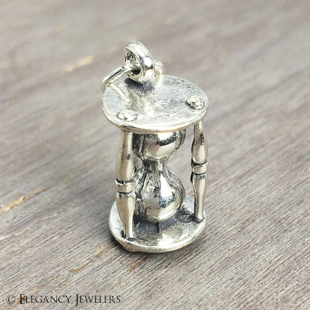 3D Sterling Silver Hourglass Charm, Time, Hour Glass .925 Silver, DIY ...