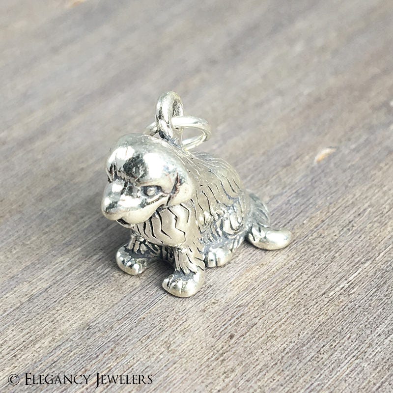 3D Sterling Silver Newfoundland Dog Charm, Pet, Animal, .925 Silver ...
