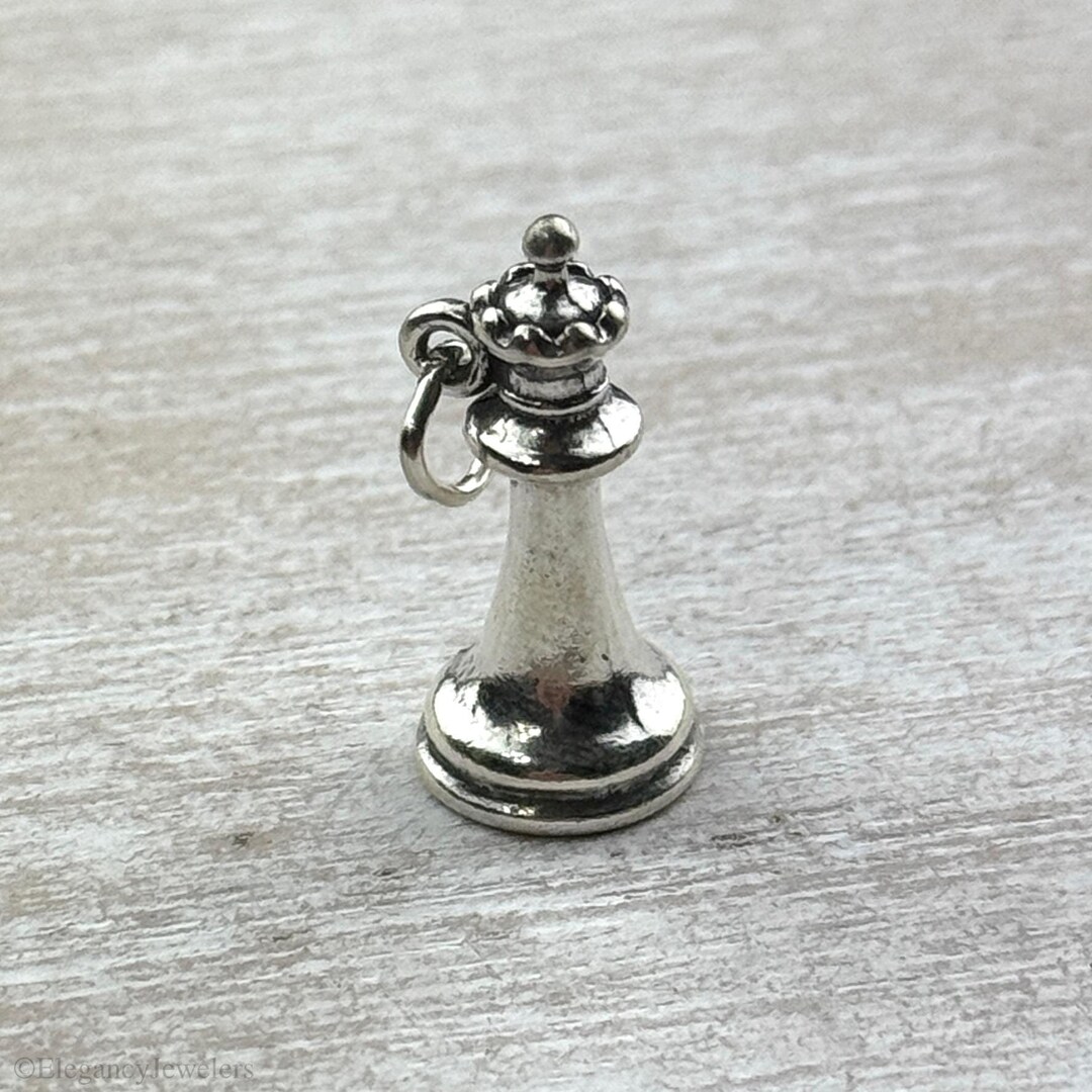 3D Sterling Silver Chess Queen Piece Charm, .925 Silver, DIY, Bracelet ...