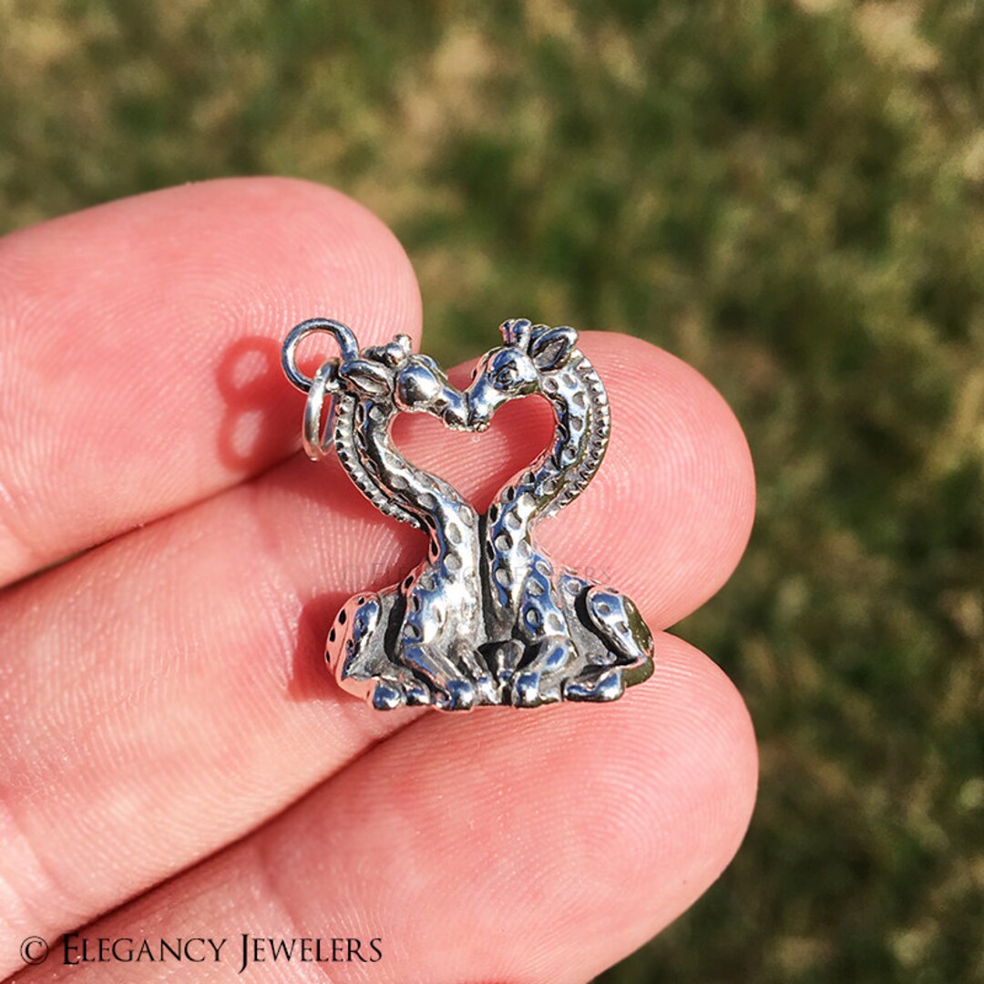 Sterling Silver Kissing Giraffes Heart Charm, Animal, .925 Silver, DIY ...