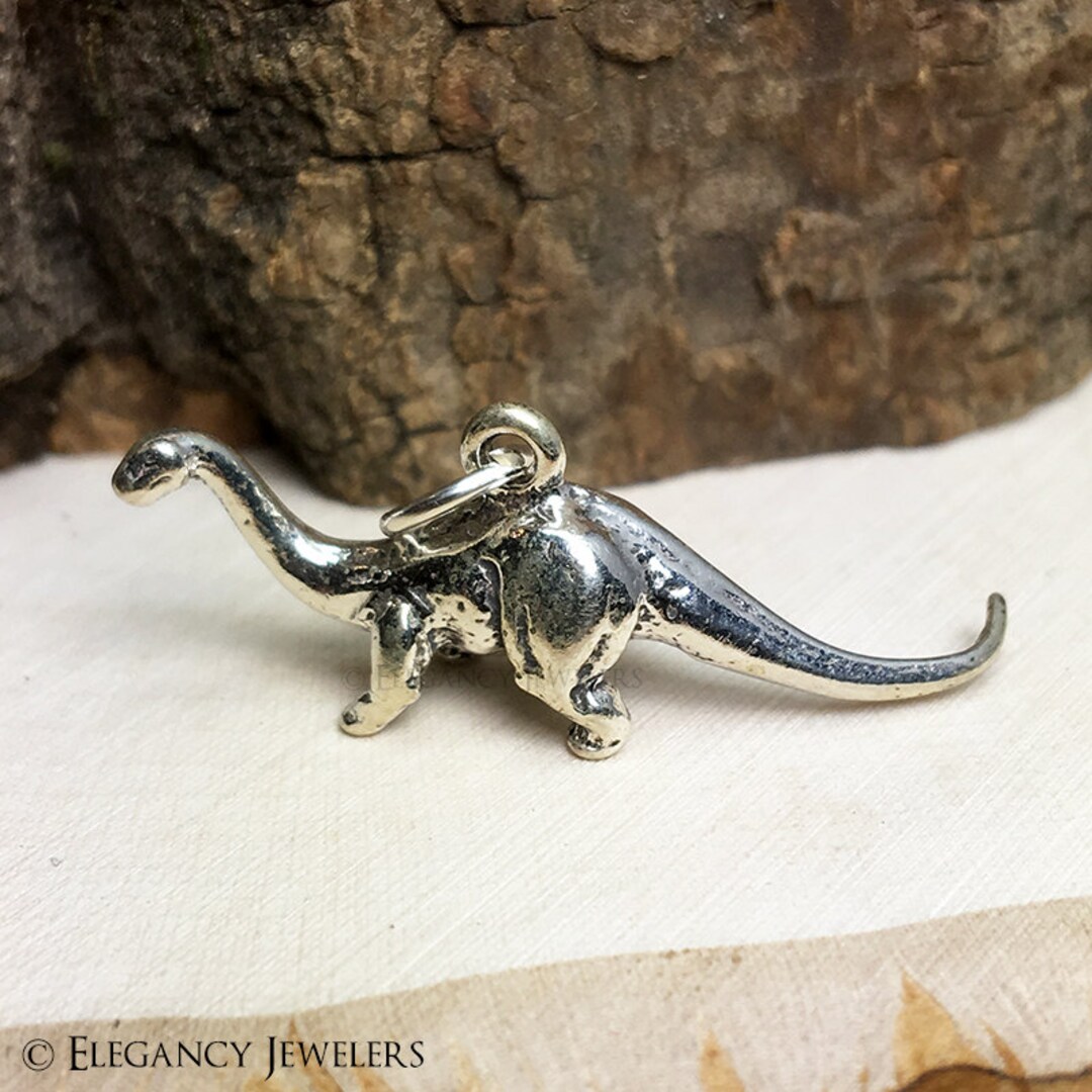 3D Sterling Silver Brontosaurus Dinosaur Charm, Dino, .925 Silver, DIY ...