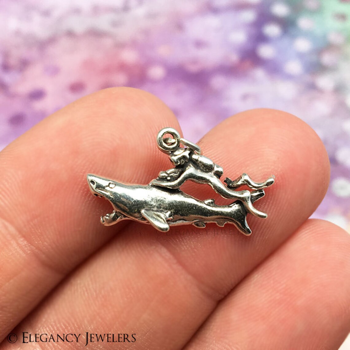 3D Sterling Silver Shark & Scuba Diver Charm, Ocean, .925 Silver, DIY ...