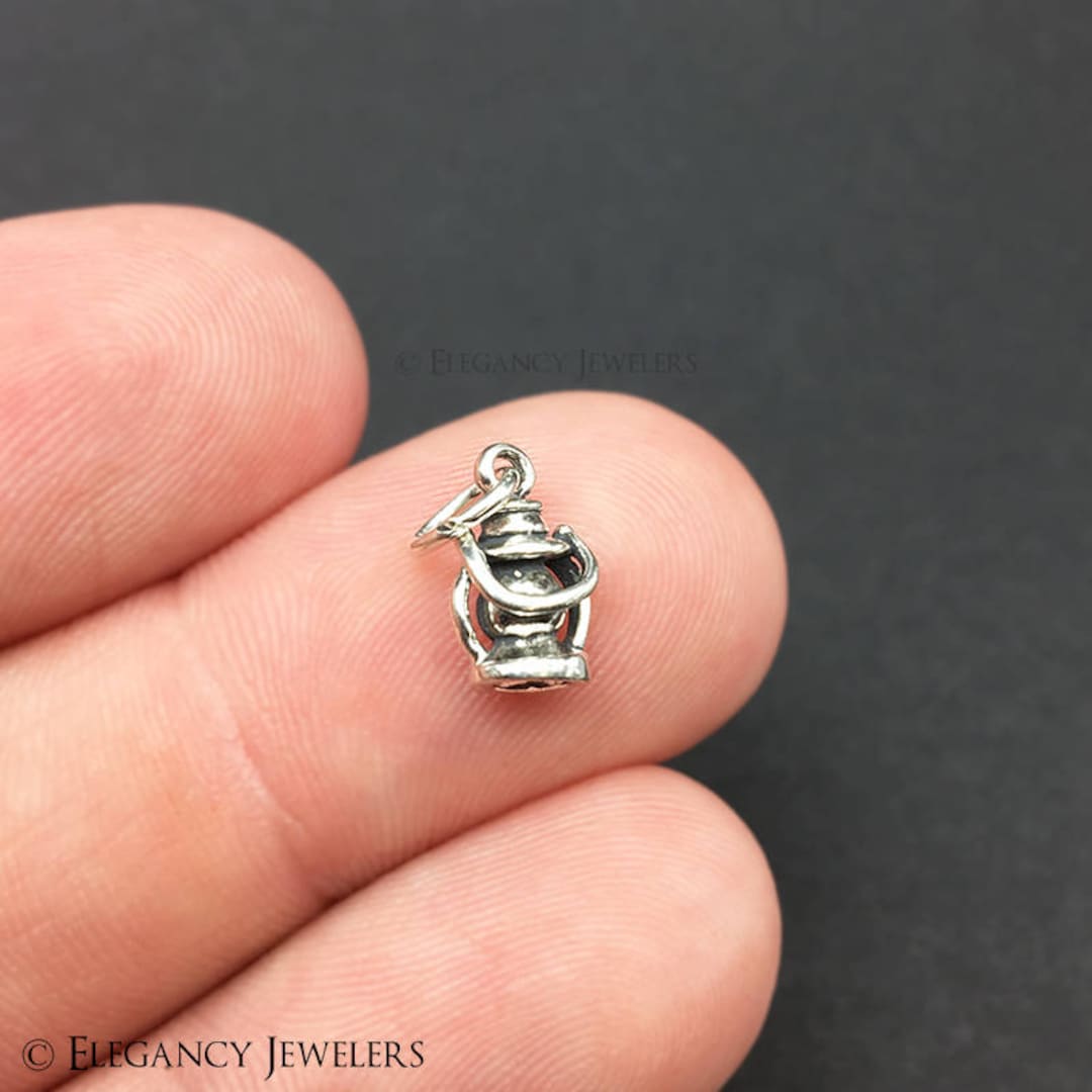 3D Sterling Silver Lantern Charm, Camping, Travel, .925 Silver, DIY ...