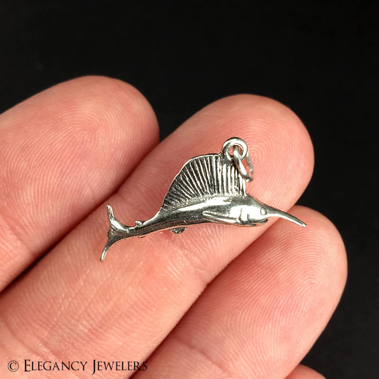 3D Sterling Silver Sailfish Charm, Ocean, Fish, Fishing, .925 Silver ...