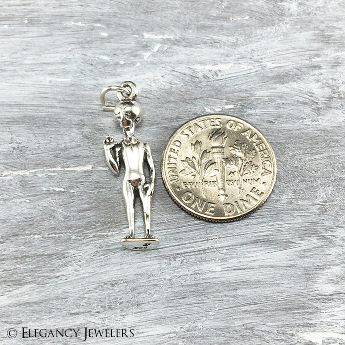 3D Sterling Silver Alien Charm, Space, Extraterrestrial, .925 Silver ...