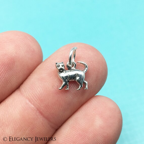Sterling Silver Cat Charm Animal Pet .925 Silver DIY | Etsy