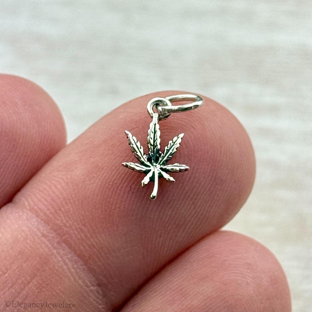 Sterling Silver Mini Marijuana Leaf Charm, Cannabis Pendant, .925 ...