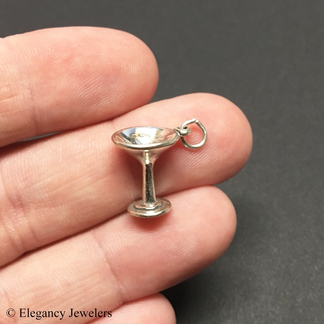 3D Sterling Silver Martini Glass Charm, Drink, 21, Party, Alcohol, .925 ...