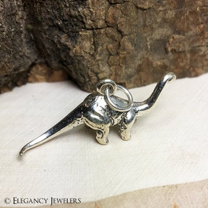 3D Sterling Silver Brontosaurus Dinosaur Charm, Dino, .925 Silver, DIY ...
