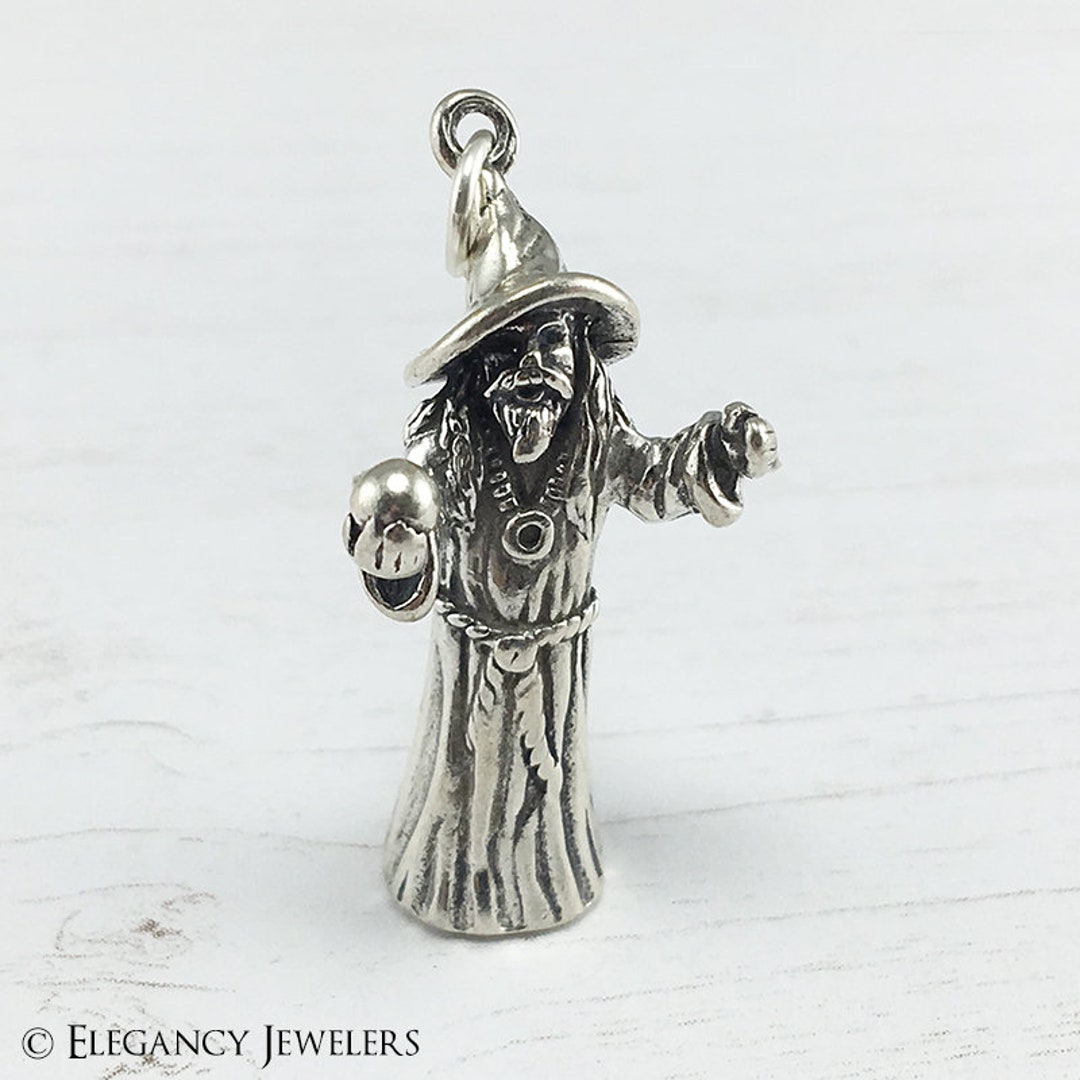 3D Sterling Silver Wizard Charm, Magic, Halloween, .925 Silver, DIY ...