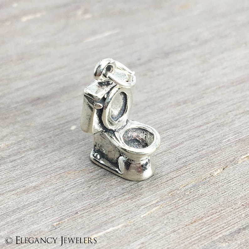 3D Sterling Silver Toilet Charm, Plumber, Bathroom, .925 Silver, DIY ...