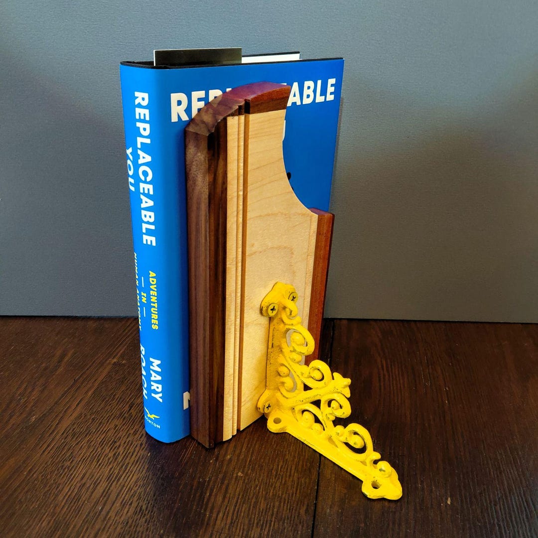 Handmade Walnut & Cherry Bookend With Metal Bracket - Etsy