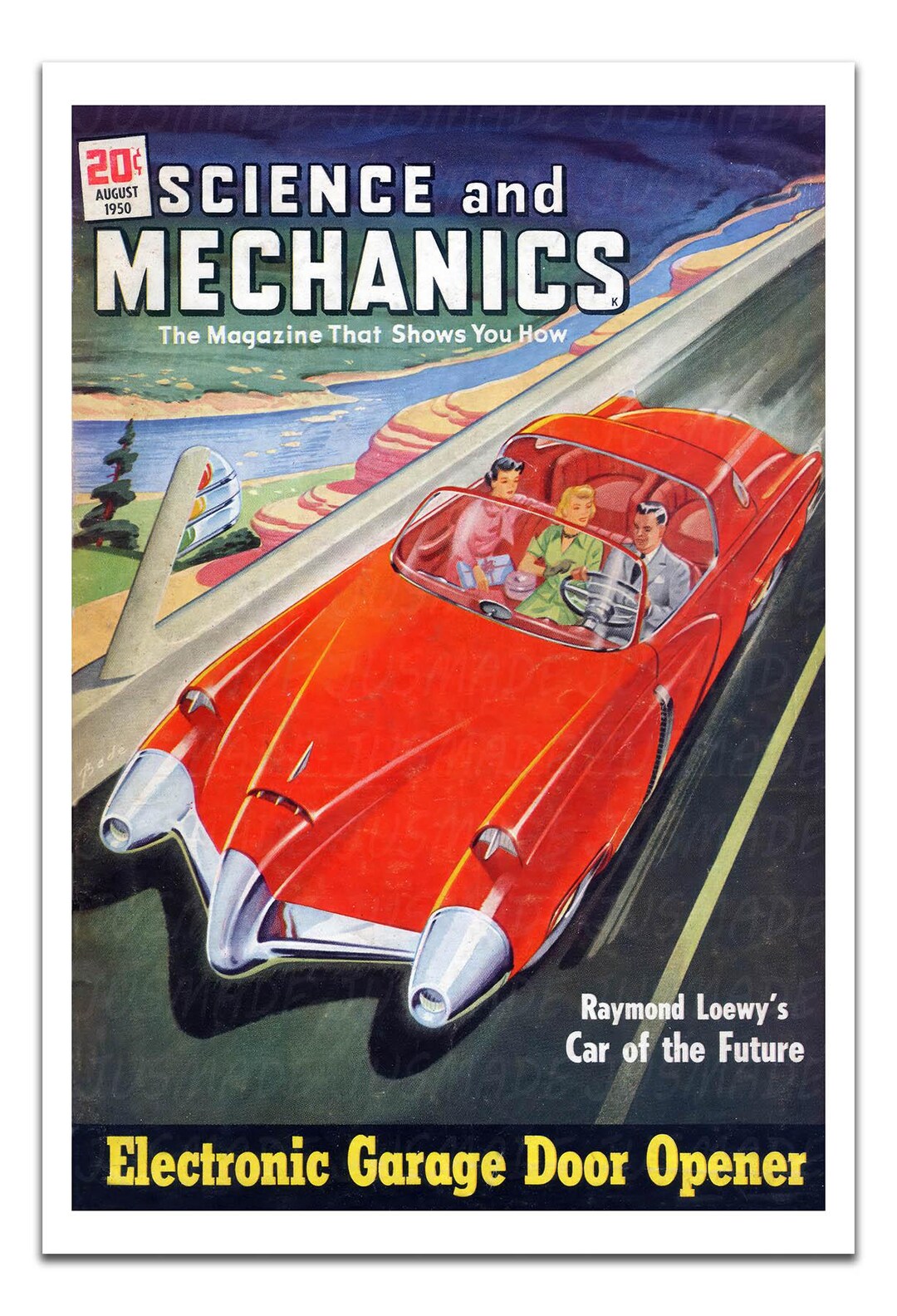 Car of the Future | Vintage Futuristic Red Car Cover Art Poster ...