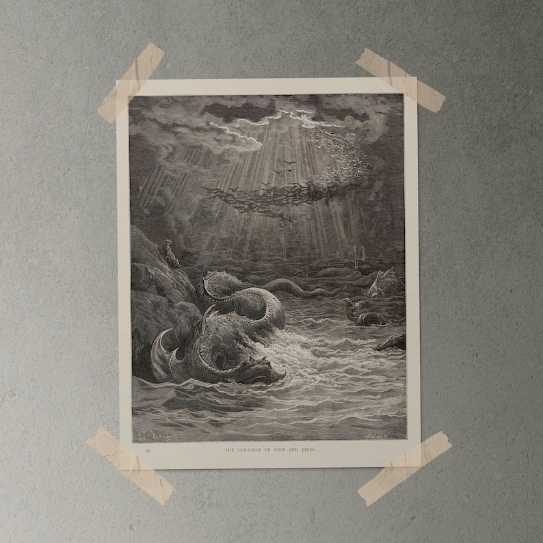 Gustave Dore: the CREATION of FISH & BIRDS (1891) Vintage Illustration ...