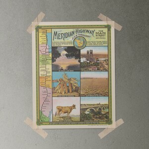 MERIDIAN HIGHWAY US 81 Map Vintage Illustration Map 1937-unframed ...