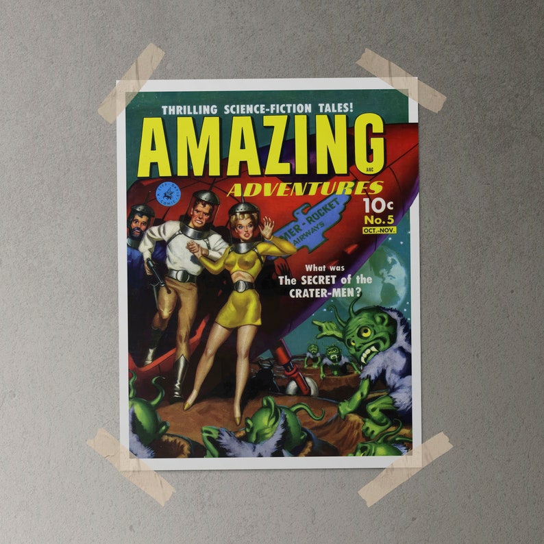 AMAZING ADVENTURES 5 Vintage 1951 Sci-fi Comic Book Cover Art, Poster ...