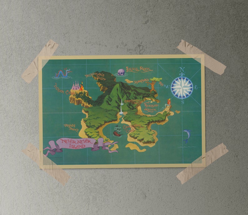 NEVER NEVER ISLAND Pictorial Map, 1952 Vintage Illustration -unframed ...