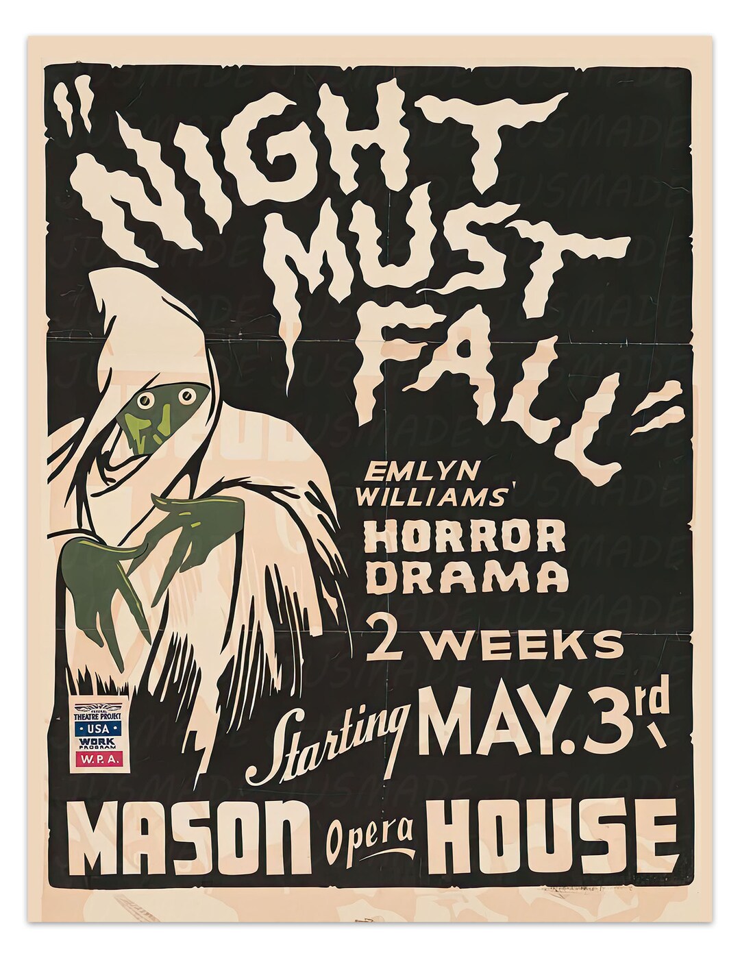 Vintage Horror Halloween 1930’s Distressed Ad NIGHT MUST FALL Art ...