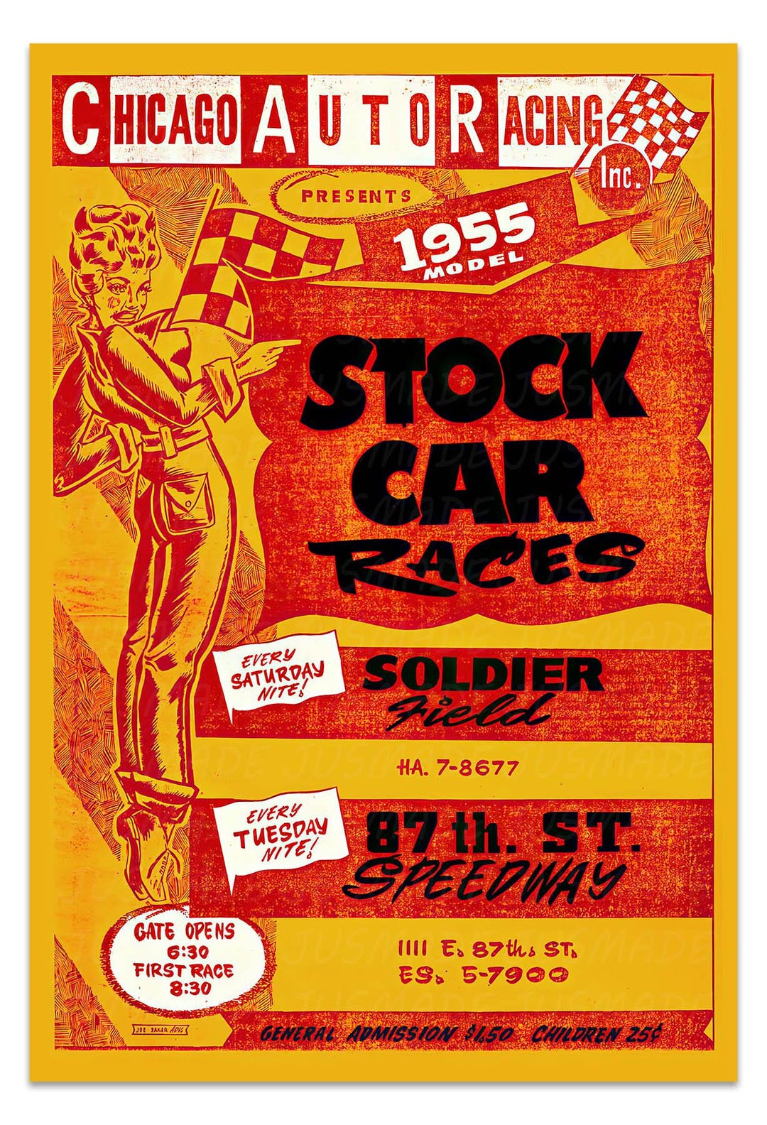 Vintage 1955 Chicago Auto Racing Poster - Stock Car Races -unframed ...