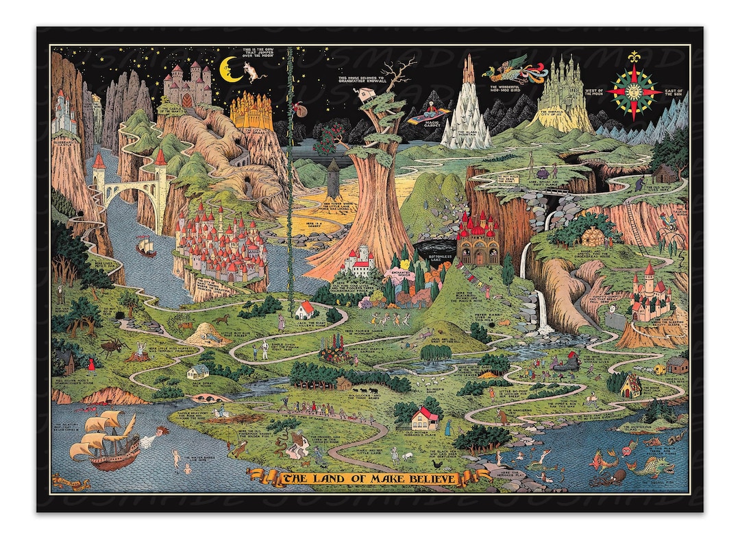 The LAND of MAKE BELIEVE Vintage Map 1930 (poster) Fairy Tale, Fantasy ...
