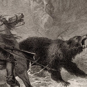 NATIVE Californians Lassoing a Bear 1874 Vintage -unframed- Premium Art ...