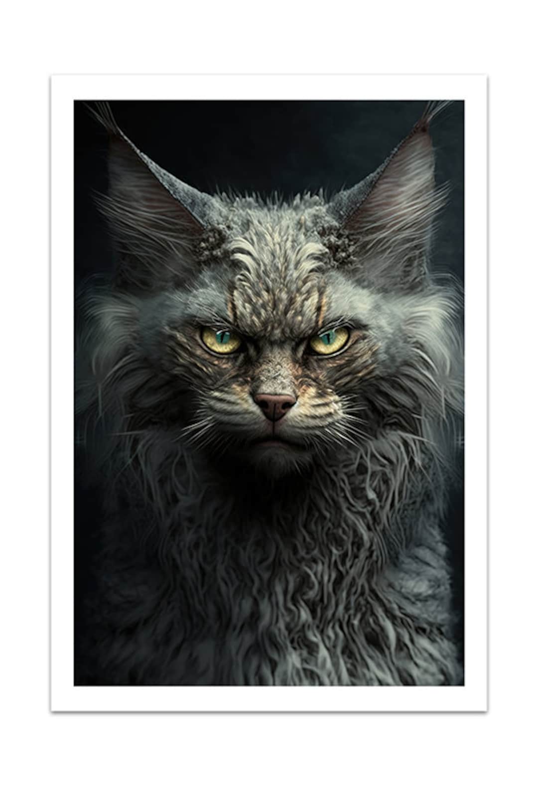 Scary Grey MAINE COON Cat, High Resolution AI Art -unframed- Premium ...