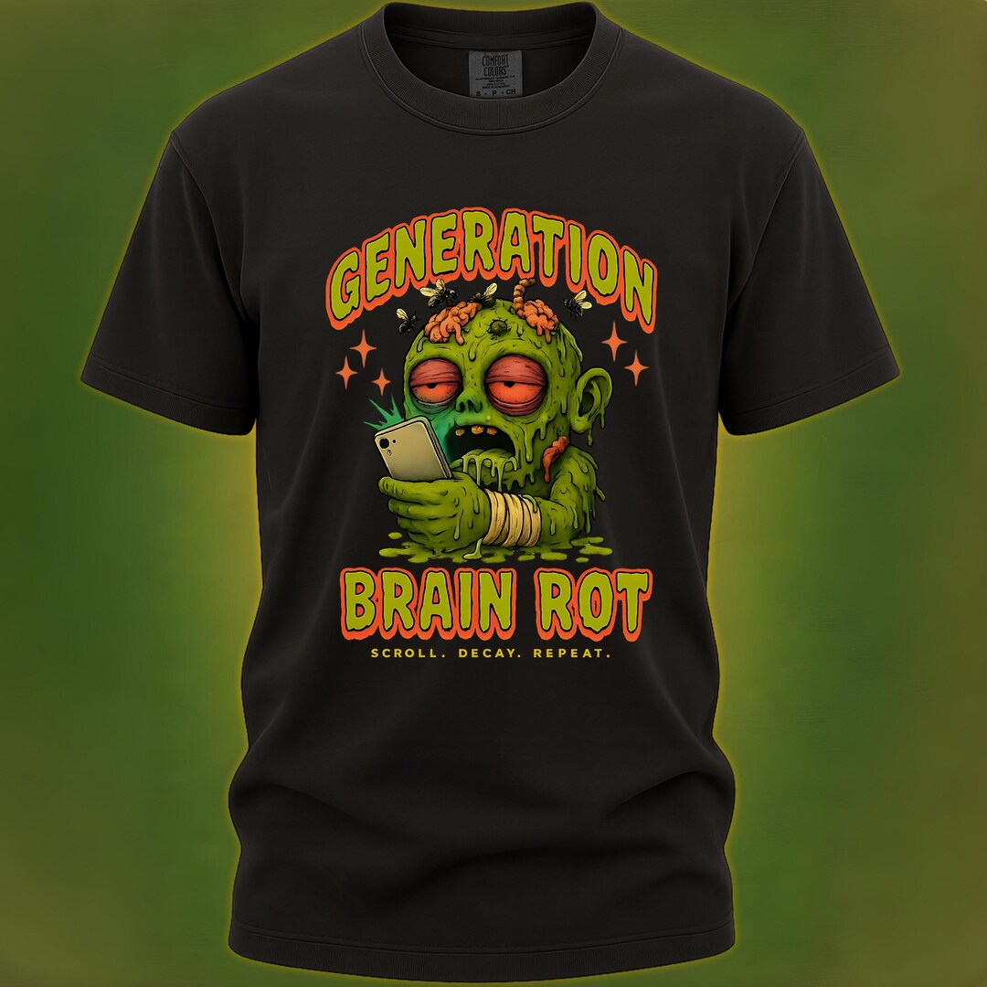 Generation Brain Rot Shirt – Zombie Scroll Culture – Satirical Graphic ...