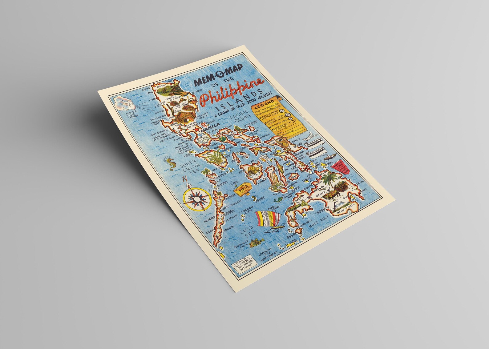 DIE PHILIPPINEN Mem-O-Map Vintage Landkarte 1945 - Ohne Rahmen - Druck ...