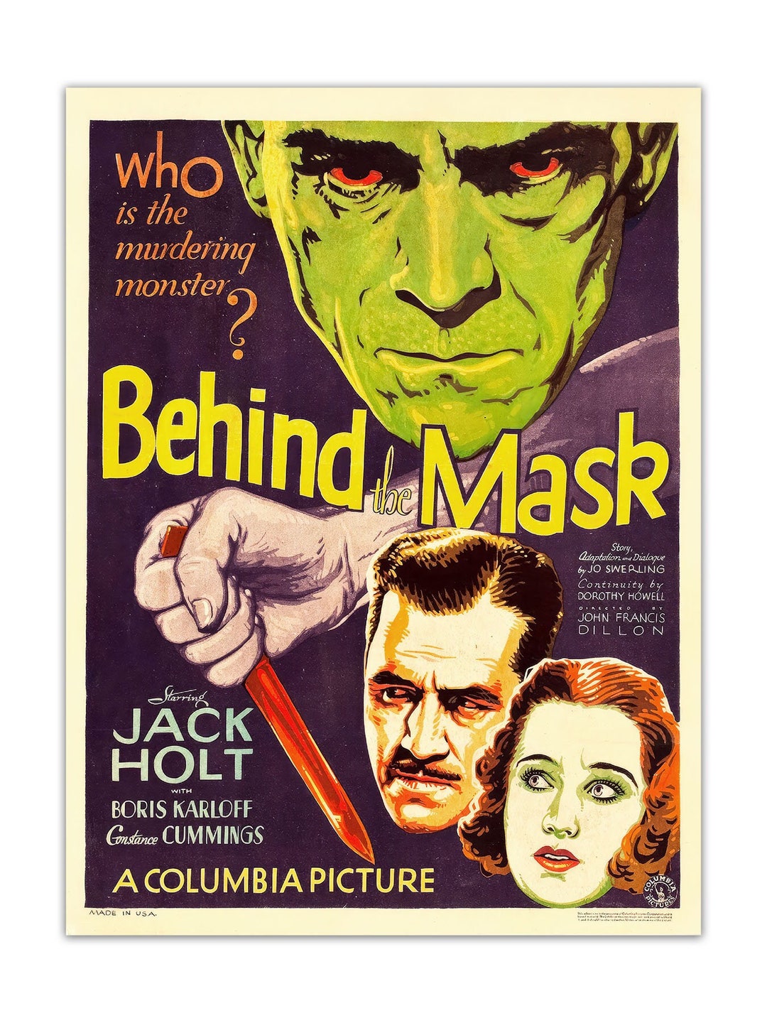 BEHIND THE MASK 1932 Vintage Film Poster Print - Etsy