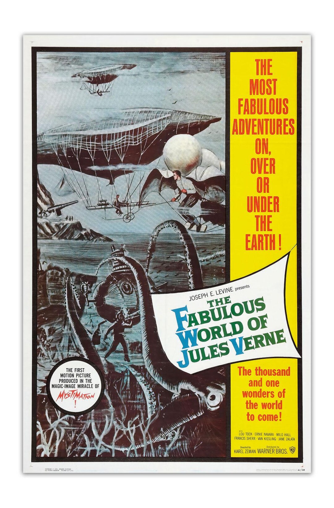 Jules Verne Poster – 1961 Sci-fi Adventure, Octopus & Submarine Art ...