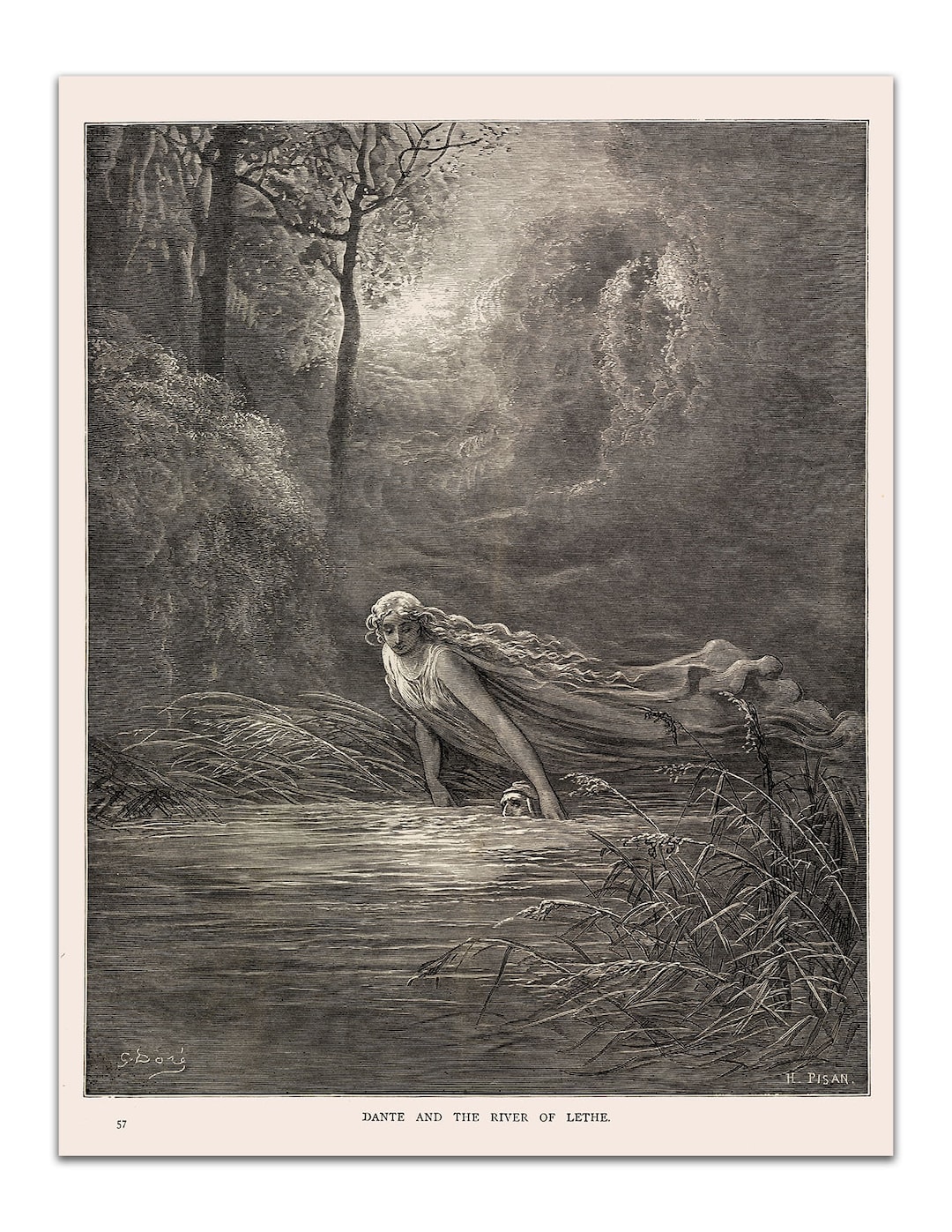 Gustave Dore DANTE & the RIVER of LETHE 1891 Vintage Illustration Bible ...