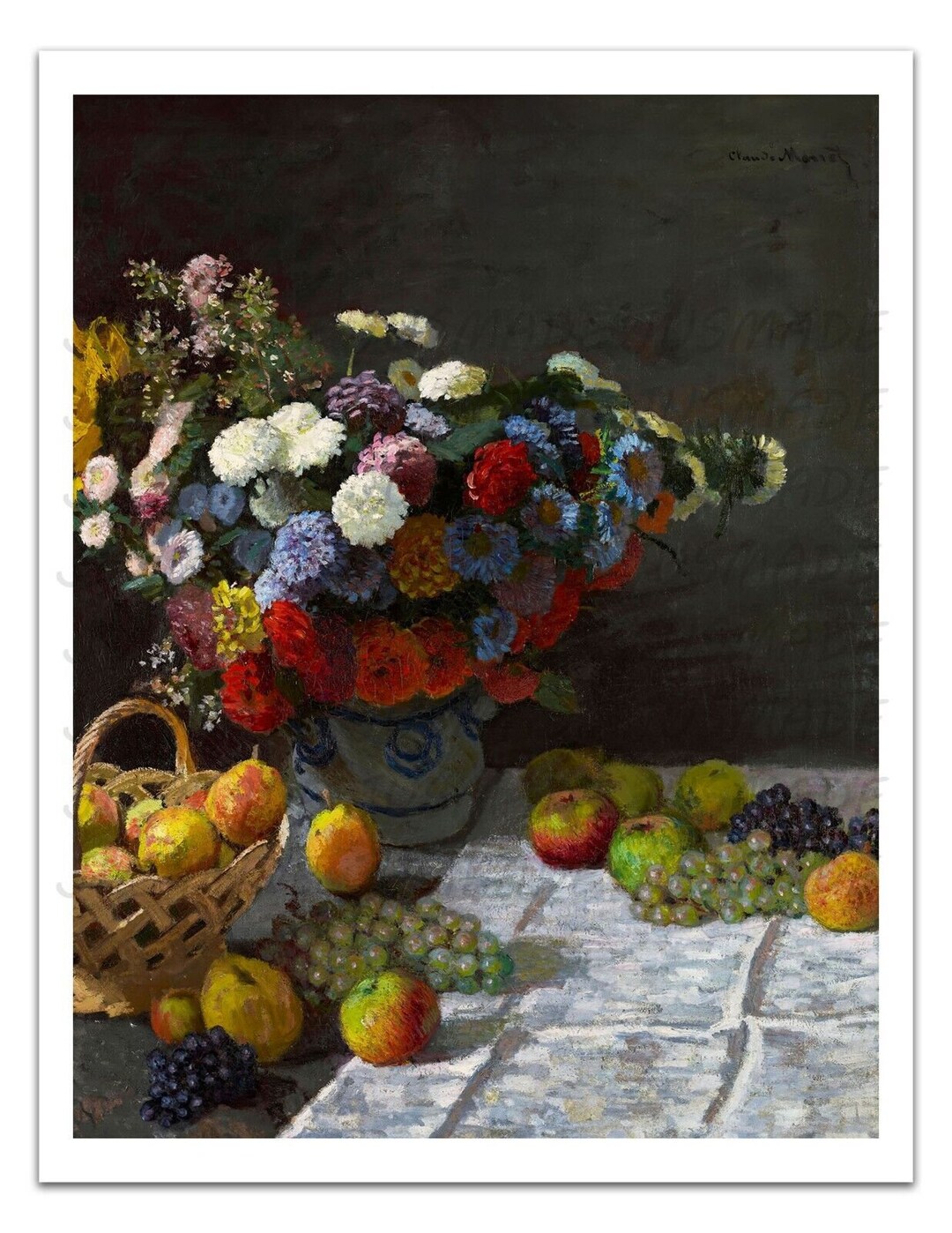 Still Life With Flowers and Fruit (1869) CLAUDE MONET Vintage Painting ...