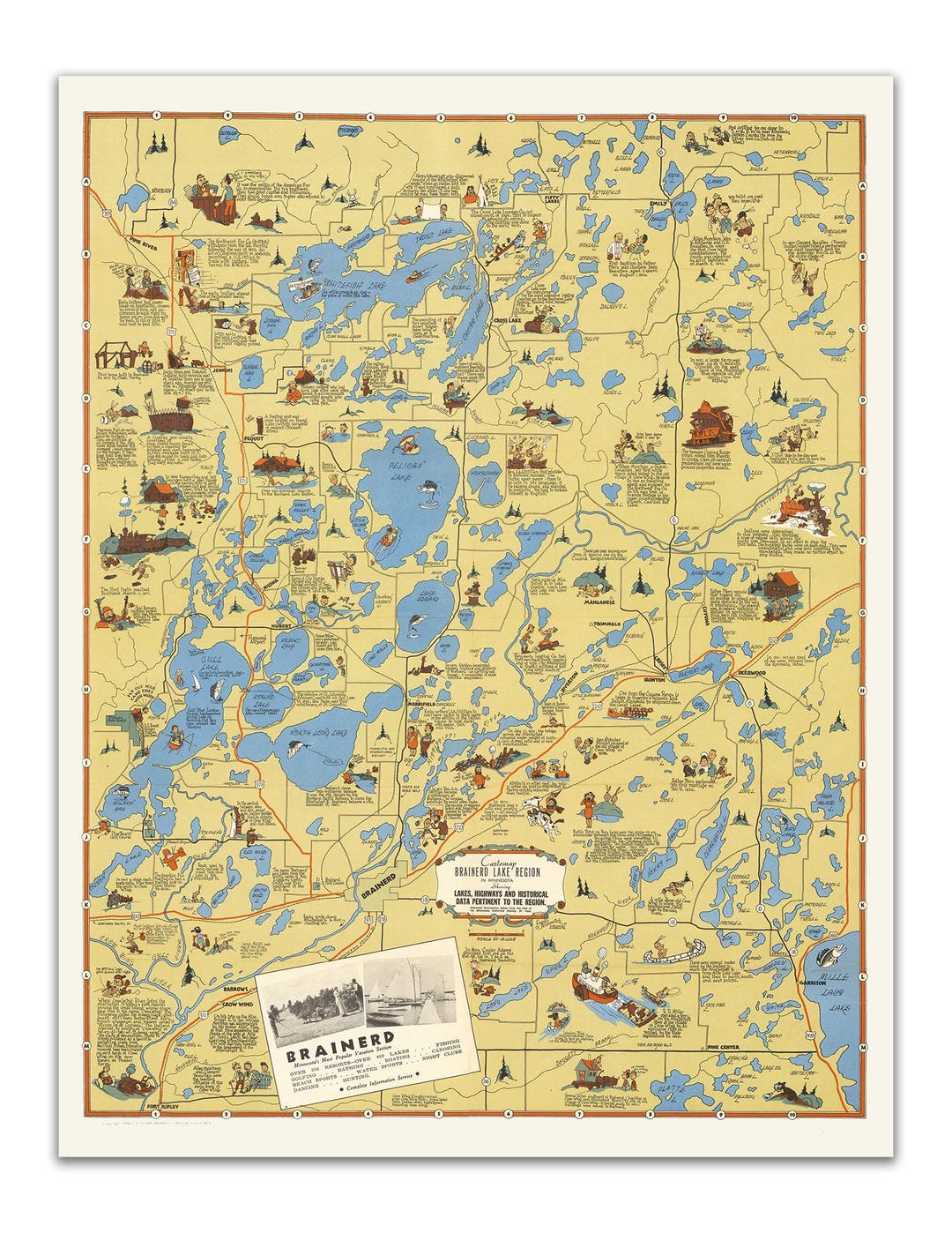 Brainerd Lakes Region Map Poster - Minnesota Illustrated Pictorial ...